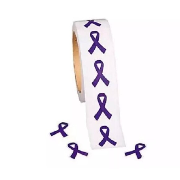 Otc | Party Supplies | Cancer Awareness Purple Ribbon Roll Stickers 50 ...